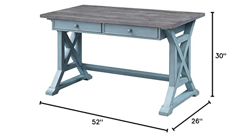 Coast to Coast Imports Two Drawer Writing Desk, Blue, 52" W x 26" D x 30" H