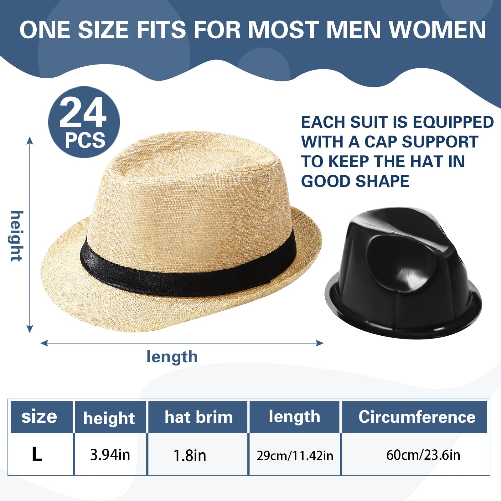24 Pack 1920s Fedora Hats Bulk for Men Short Brim Sun Panama Hats for Women Party Costume, Circumference 60 cm(Beige)