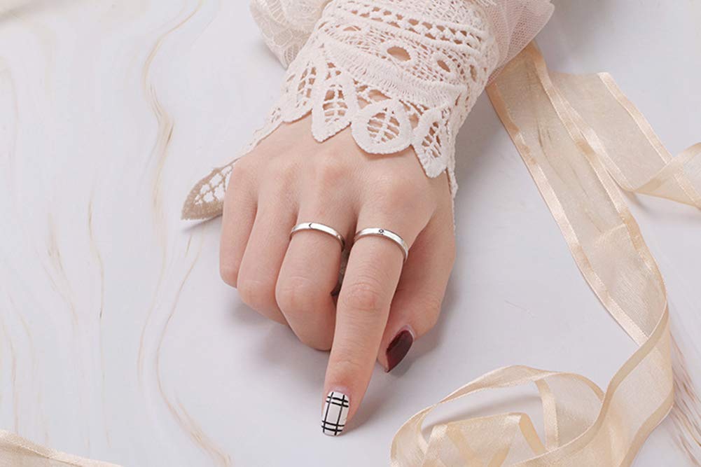 2 Pcs Sun Moon Couple Rings for Women Men Adjustable Couple Matching Promise Engagement Wedding Ring Set Simple Love Friendship Band Rings Gift Jewelry (Silver1:2 Pcs)