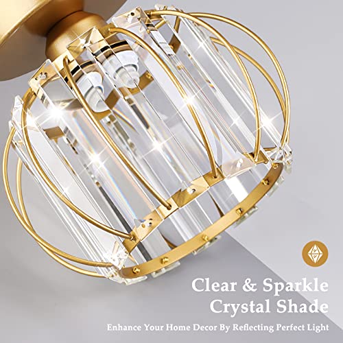 2-Pack Semi Flush Mount Ceiling Light Fixtures Small Crystal Farmhouse Black Metal Cage Indoor Industrial Ceiling Lights for Living Room Hallway Bathroom Entryway Kitchen