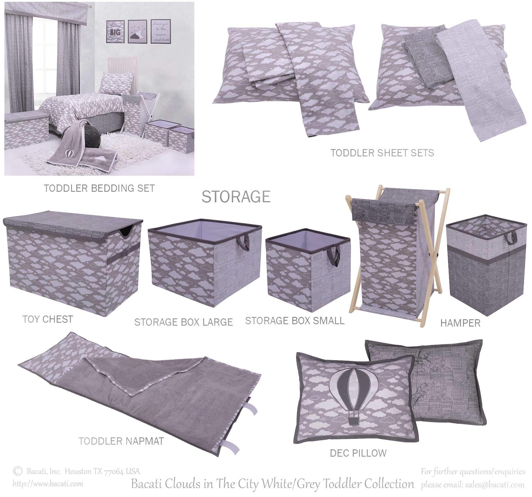 Bacati - Clouds in The City Grey Cityscape 2 Pack 100% Cotton Percale for US Standard Crib/Toddler Bed Fitted Sheets, White/Grey (CCWGCT2CS)