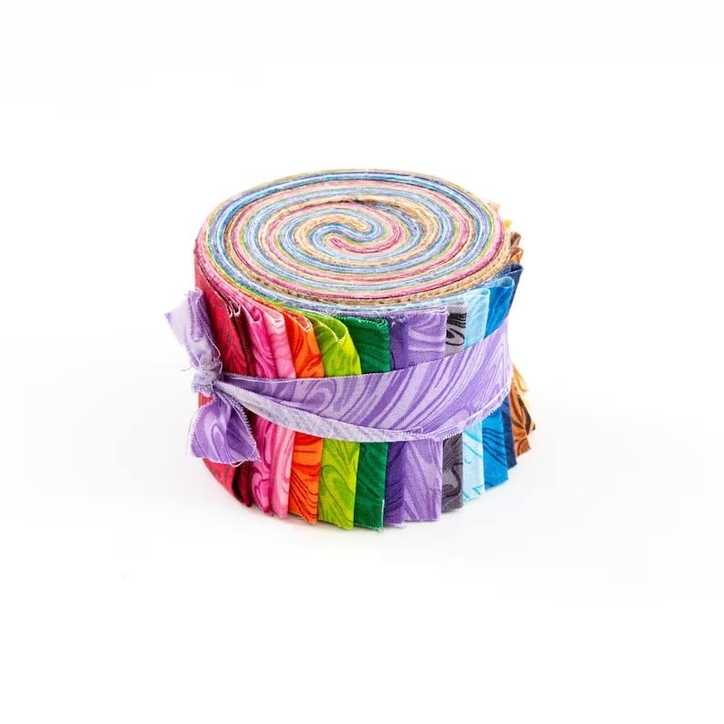 17 Pieces Fabric Cute, Beautiful 2.5 inch Rainbow Swirl Jelly Roll, Cute 100% Cotton Fabric Quilting Strips 2.5"
