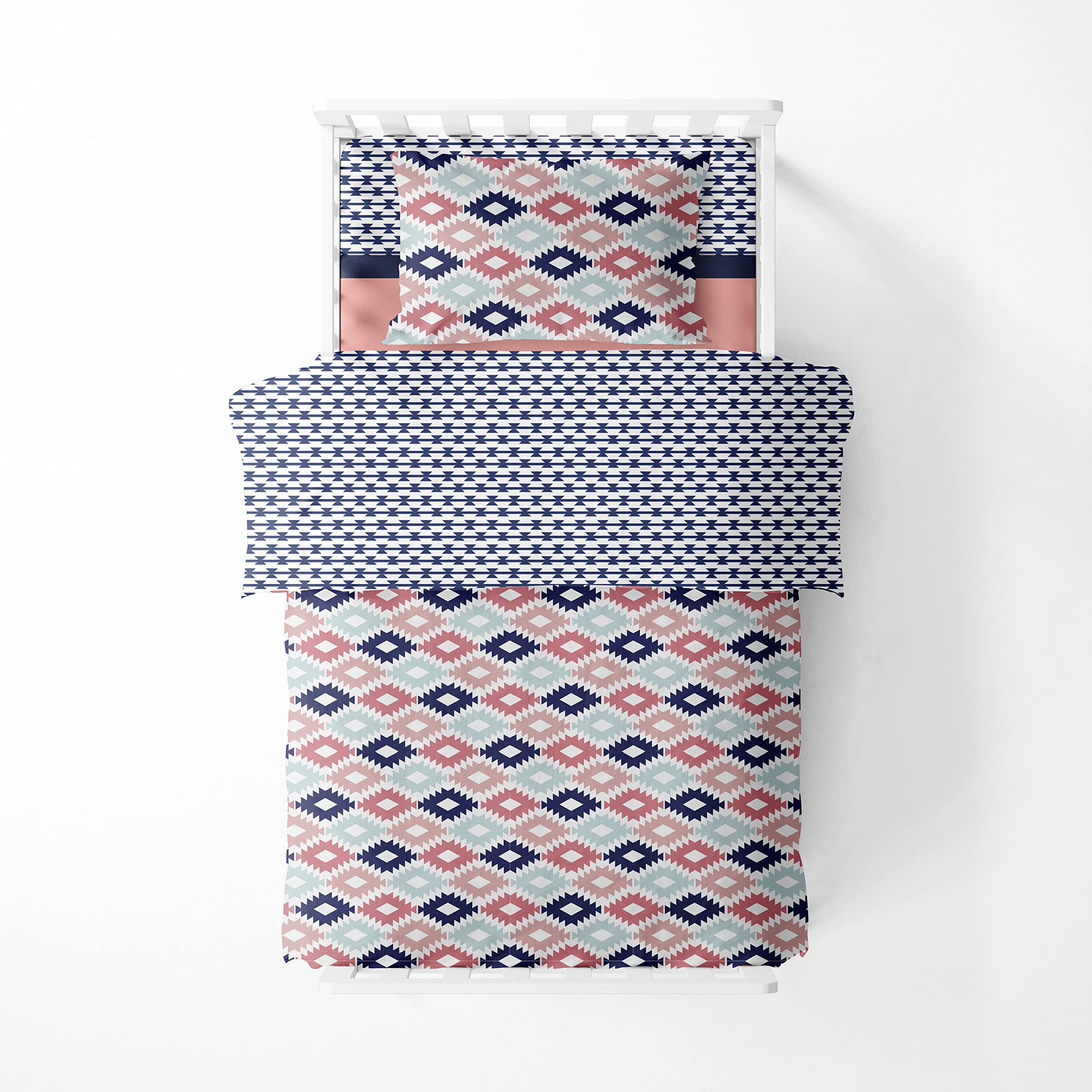 Bacati - Emma Aztec Coral/Mint/Navy 4 pc Toddler Bedding Set