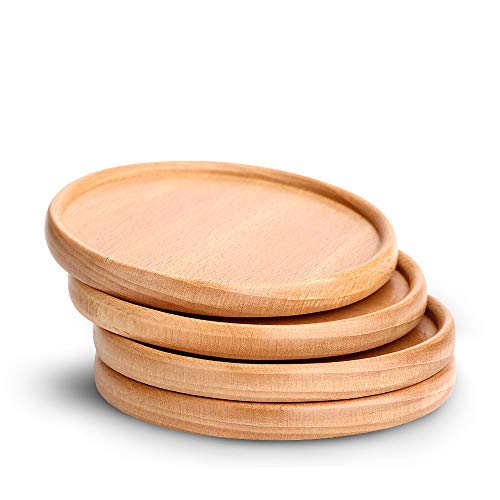 Coasters for Drinks Set of 4 , Natural Non Slip Wooden Coasters , Perfect Housewarming Gift Idea