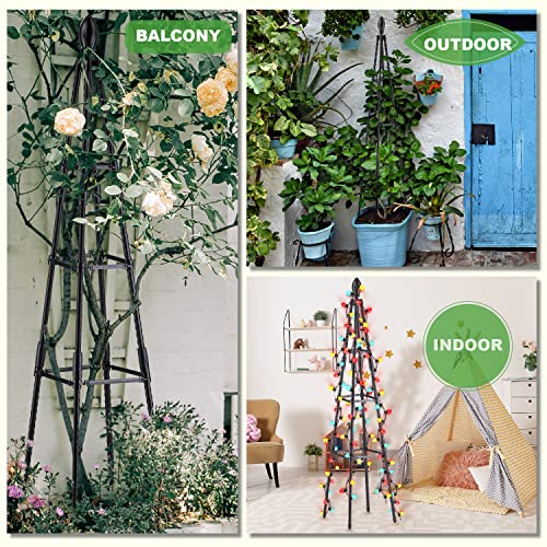 AlisisFores 4 Ft Tower Obelisk Trellis for Potted Climbing Plants, Garden Trellis Rustproof Plastic Coated Metal Plant Support for Vegetables, Vines and Rose Bushes