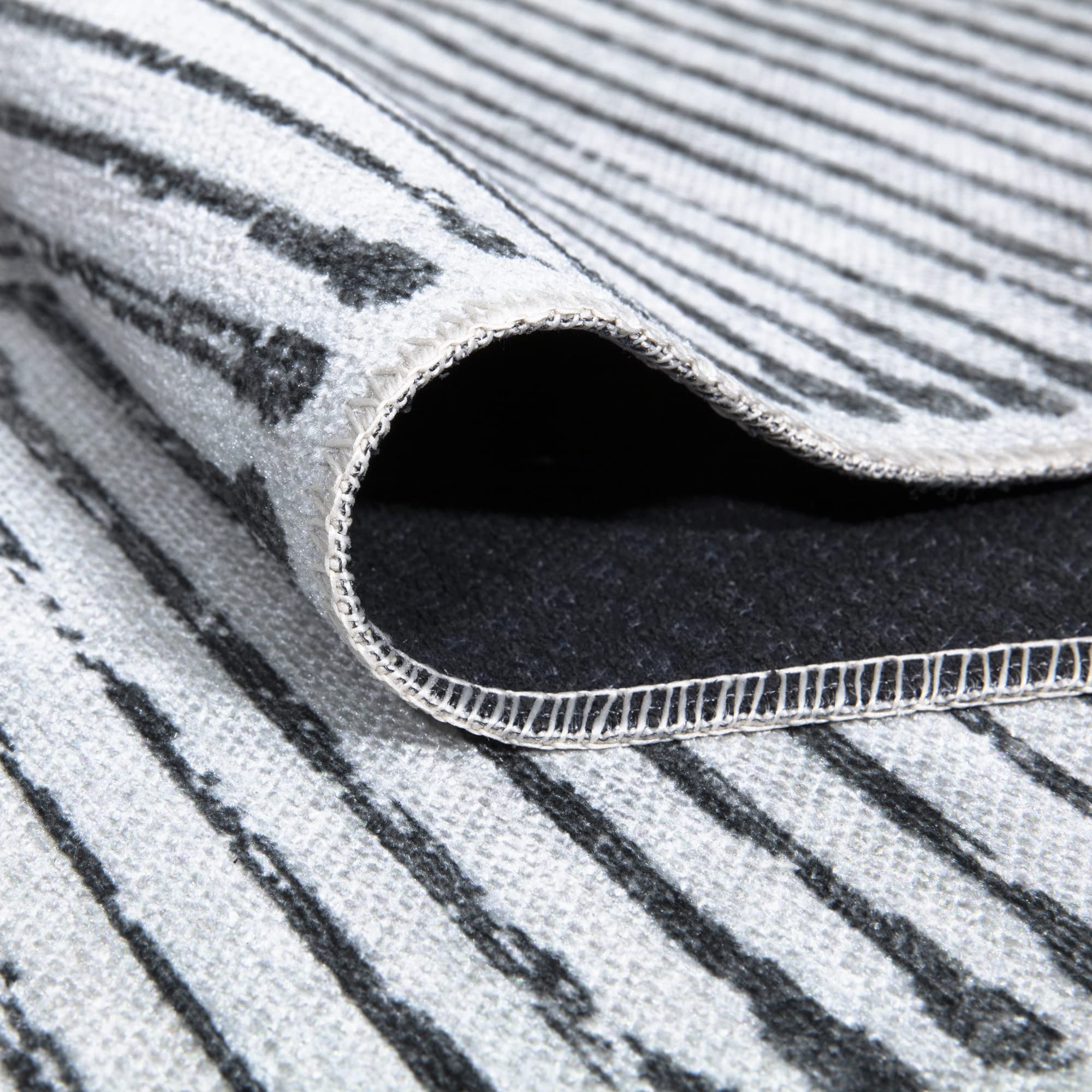 Bloom Rugs Caria Washable Non-Slip 9x12 Rug - Ivory/Black Striped Area Rug for Living Room, Bedroom, Dining Room, and Kitchen - Exact Size: 9' x 12'