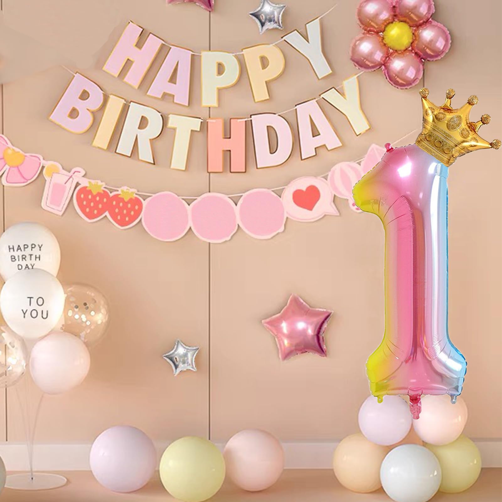 40 Inch Rainbow Gradient Number 6 and Mini Crown Balloon for 6th Birthday Party Decorations, Girl Birthday Party Balloons Decorations,Anniversary Decorations Supplies