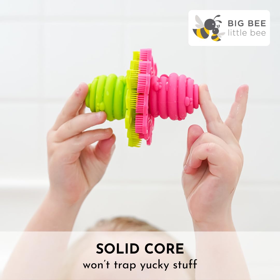 Big Bee, Little Bee - Kids Original ScrubBEE, 100% Silicone Childrens Bath Scrubber, Promotes Effective Independent Hand & Body Washing, As Seen on Shark Tank (Marigold)