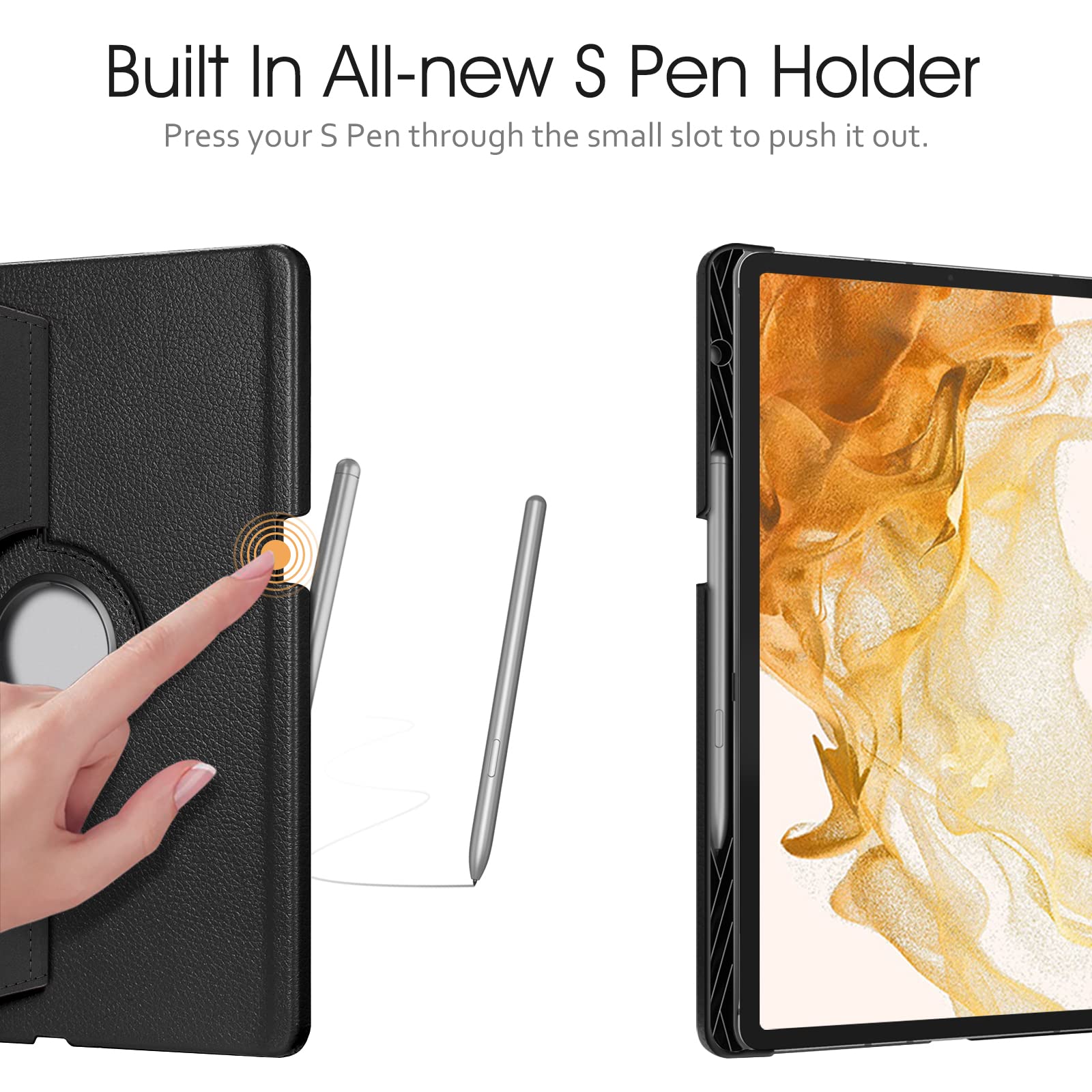 Fintie Rotating Case for Samsung Galaxy Tab S8 Plus 2022/S7 FE 2021/S7 Plus 2020 12.4 Inch with S Pen Holder, 360 Degree Swiveling Stand Cover Auto Sleep/Wake, Black