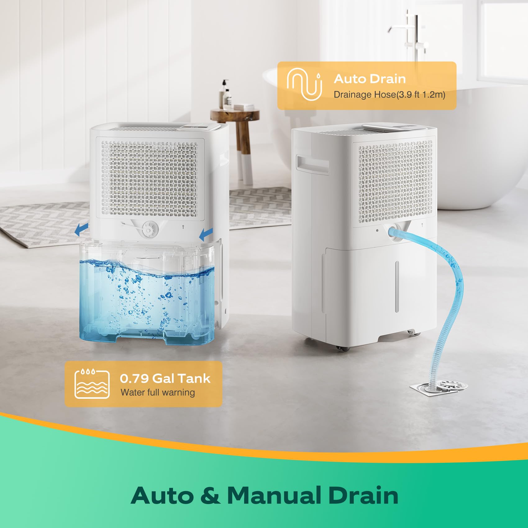 52 Pints Energy Star Dehumidifier, 4500 Sq.Ft Dehumidifier for Basement and Home, Large Room Dehumidifiers with Drain Hose & Water Tank, 24H Timer, Auto Defrost, Dry Clothes - 2024 Energy Star
