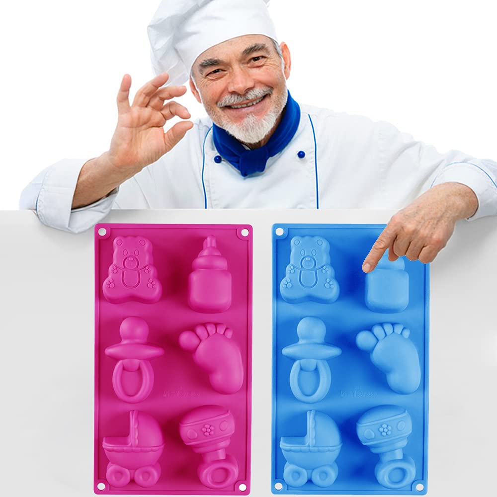 2 Pack Cute Baby Silicone Molds, 3D Baby Shower Themed Baking Mould, Cake Decorating Tools for Chocolate, Soap, Sugar Craft, Candy, Cupcake Topper, Polymer Clay