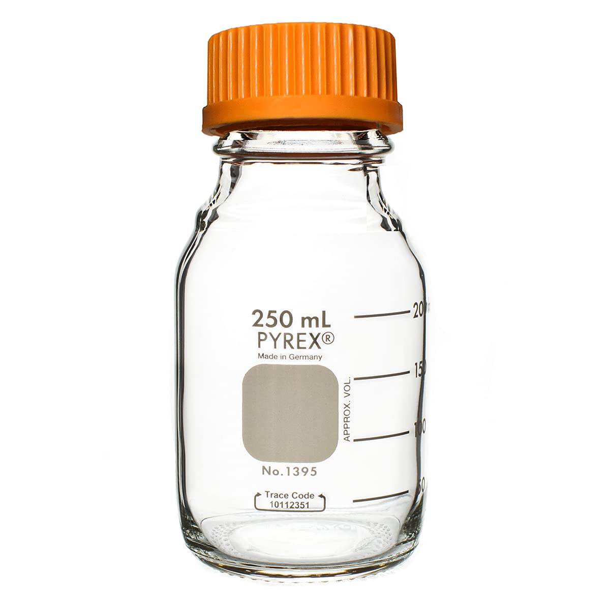 Pyrex Round Media Storage Bottle with GL45 Screw Cap - Borosilicate Glass Bottles with Caps - Premium Scientific Glassware for Labs, Classrooms or Home Use Glass Container, 250mL, 2/Pk