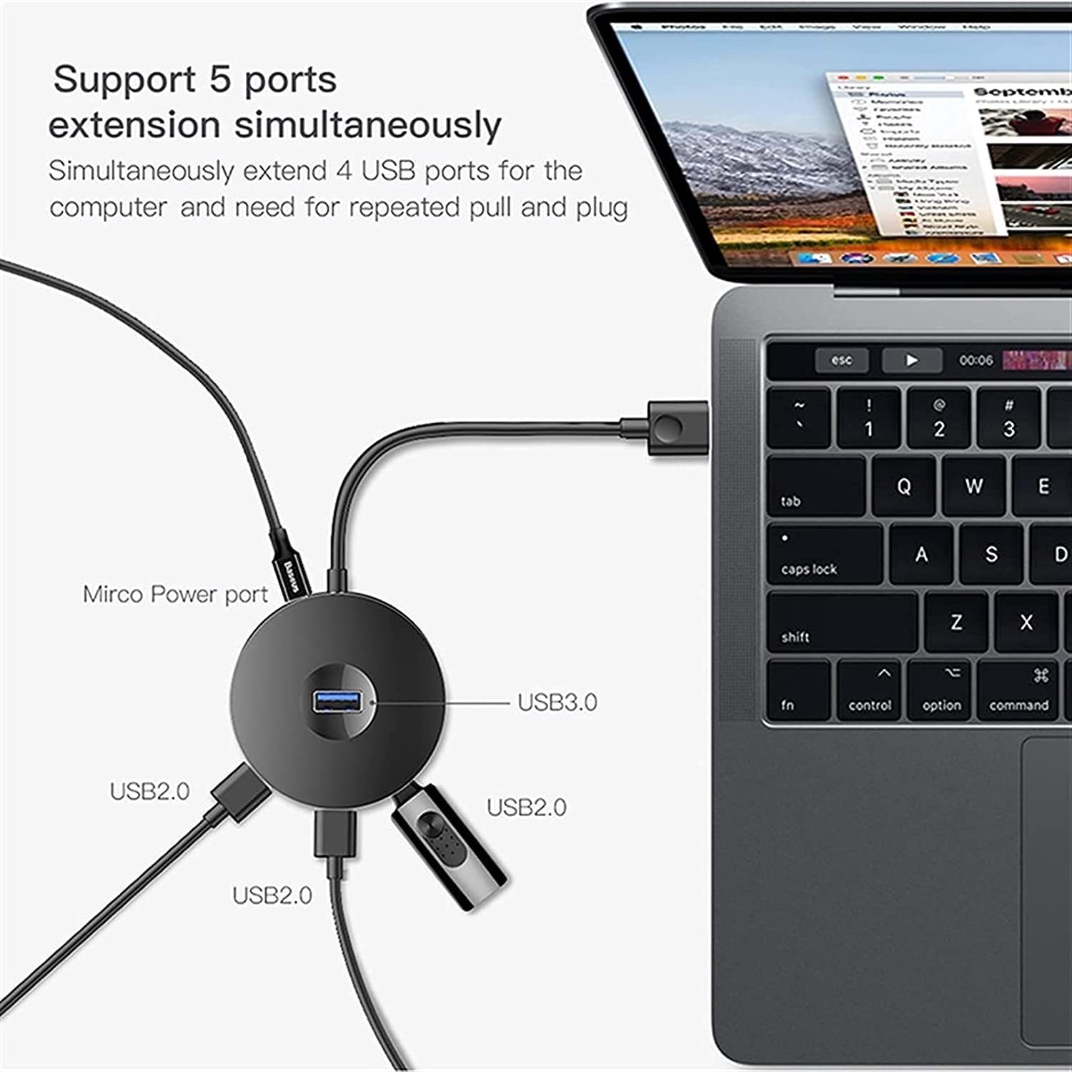 USB 3.0 4-Port USB Hub 5gbps Adapter USB Type C Hub Computer Pc for MacBook Huawei Type C USB 3.0 Hub (Type C,Black) (Type C,Black)