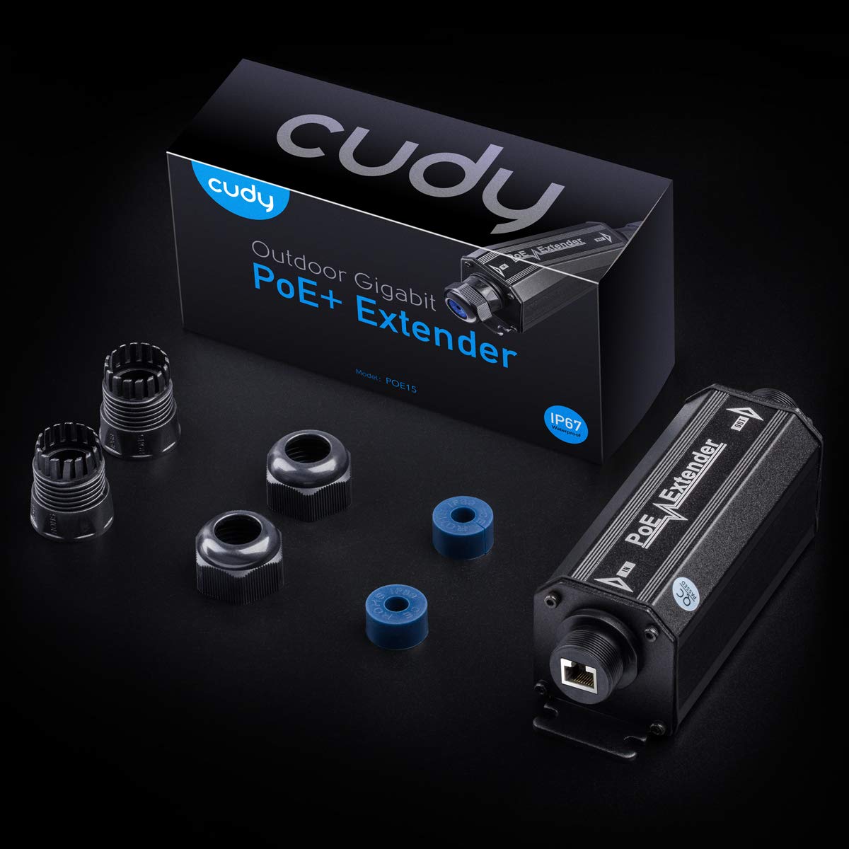 Cudy POE15 Gigabit Outdoor Waterproof IP67 PoE + Extender, 10/100/1000Mbps, PoE Repeater, PoE Amplifier, BOE PoE, Wall Mount, IEEE 802.3at/802.3af, Wall Mount