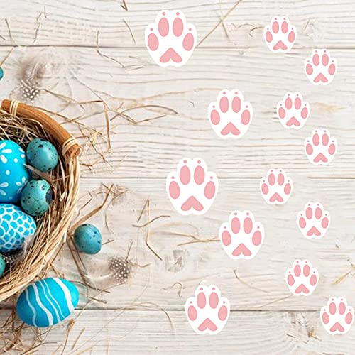 4 Sheet 56 Pieces Easter Stickers Bunny Paw Prints Carrots Rabbit Footprints Stickers Cute Festive Decals Decorations for Easter Floor Decoration and Egg Hunting Games