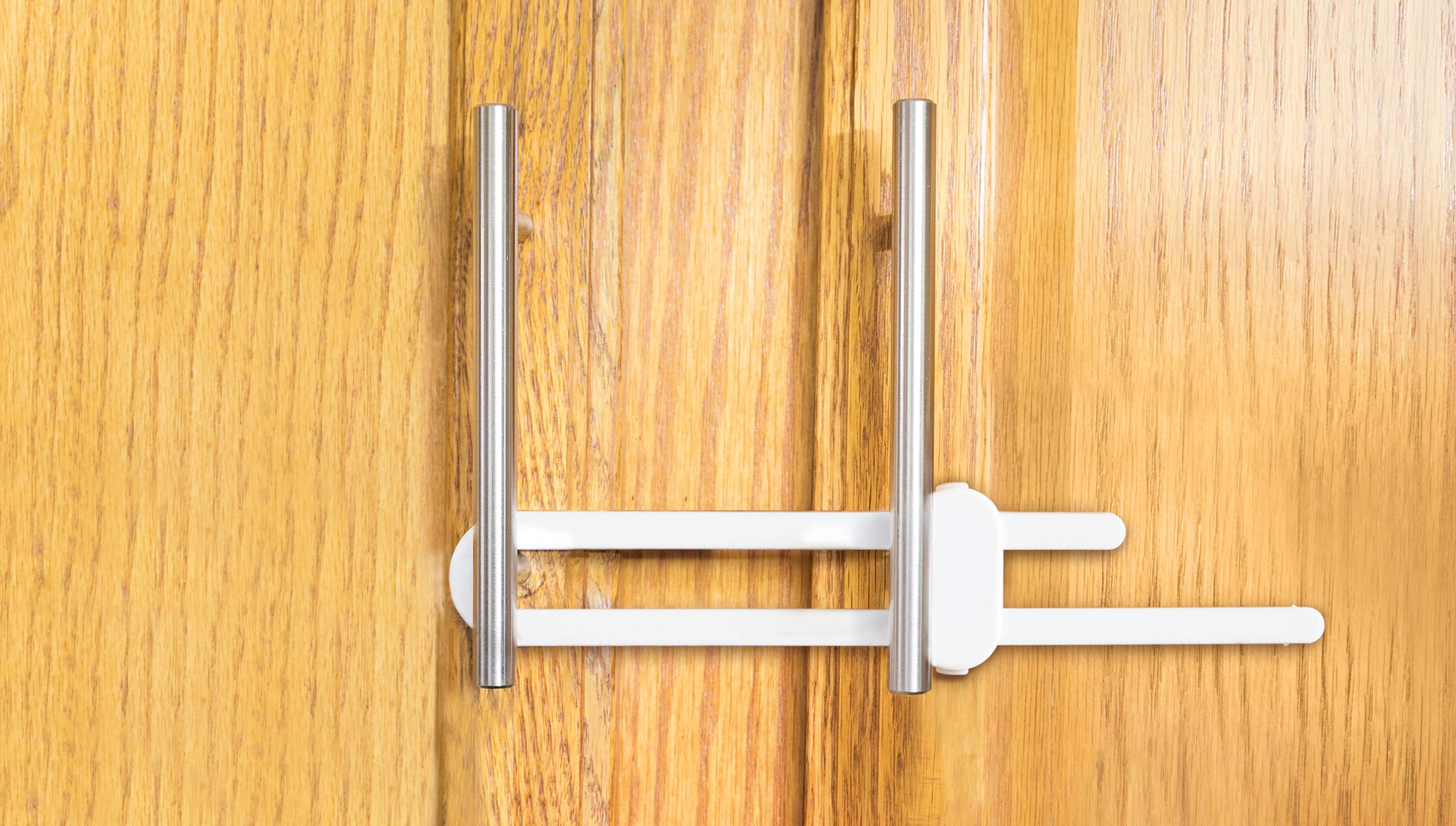 Dreambaby Slimline Slide Lock for Baby Proofing - Child Safety Cupboard Handle Locks - Suitable for Thinner Handles & Knobs - White - 2 Pack