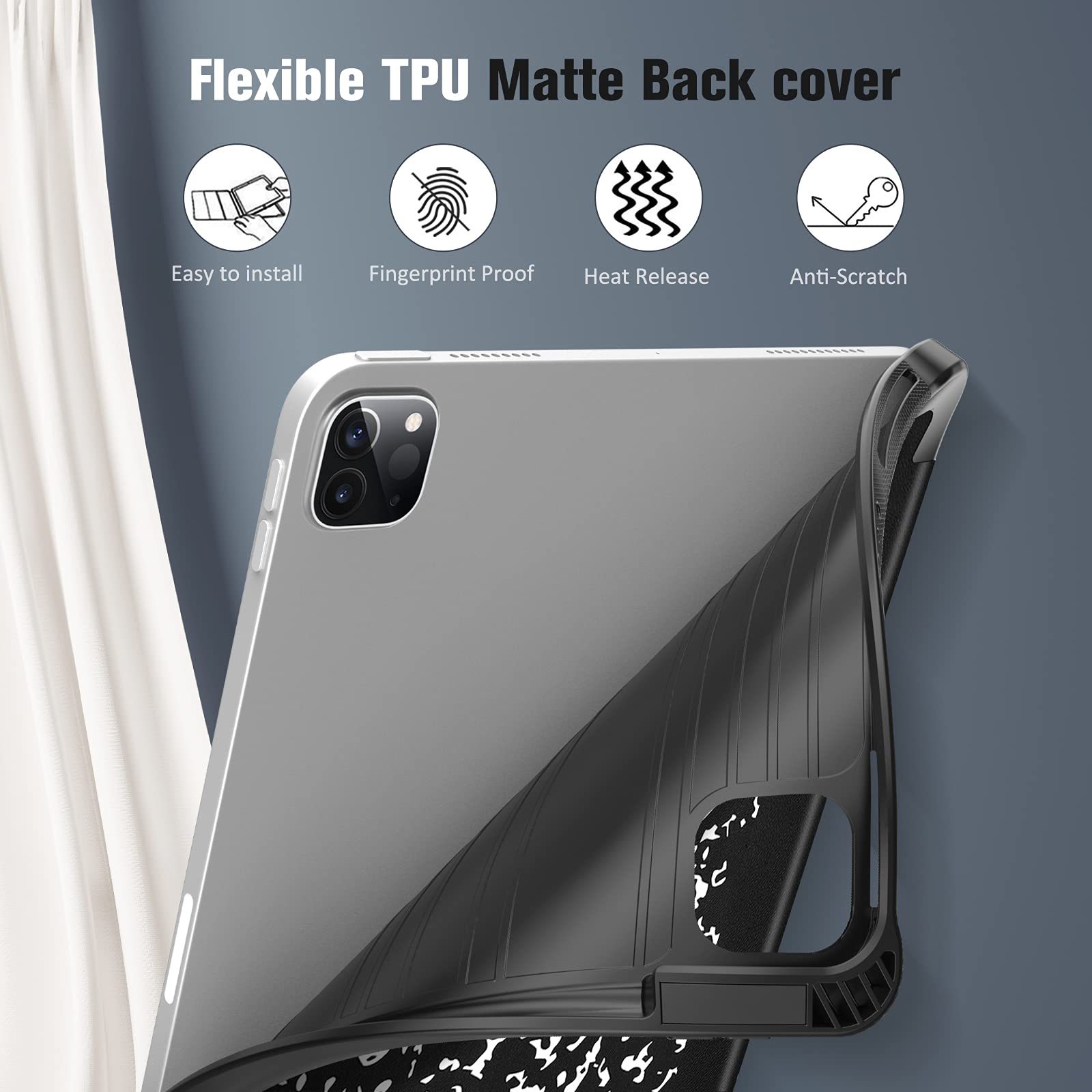 Fintie SlimShell Case for iPad Pro 11-inch (4th / 3rd Generation) 2022/2021 - Soft Flexible TPU Stand Back Cover with Pencil Holder, Also Fit iPad Pro 11" 2nd / 1st Gen, Composition Book Black