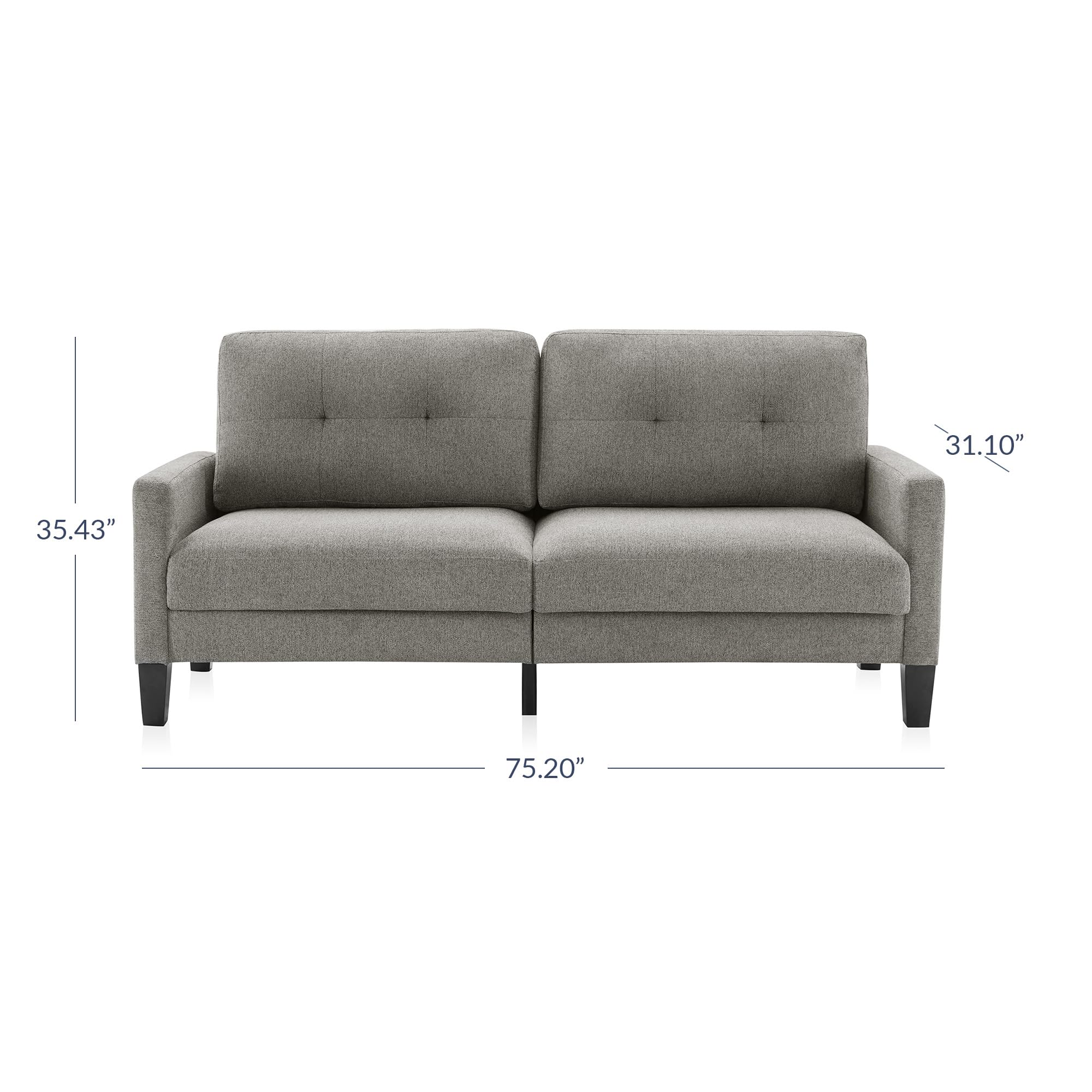 BELLEZE Modern Upholstered Tufted Sofa for 2-3 People 75.2" W, Small Loveseat Couch for Living Room, Bedroom Or Office, Versatile Furniture for Small Spaces,Fabric - Harper (Gray)