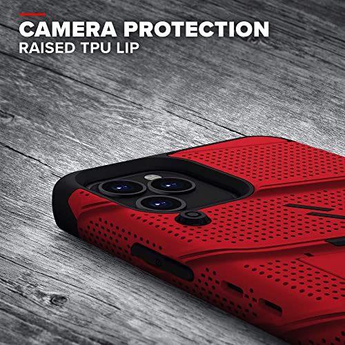 ZIZO Bolt Series for iPhone 12 / iPhone 12 Pro Case with Screen Protector Kickstand Holster Lanyard - Red & Black