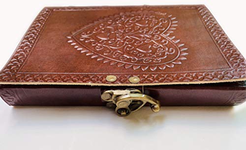cuero Vintage Heart Embossed Leather Journal/Instagram Photo Album (Handmade Paper) - Coptic Bound with Lock Closure - Heart Journal (Brown)