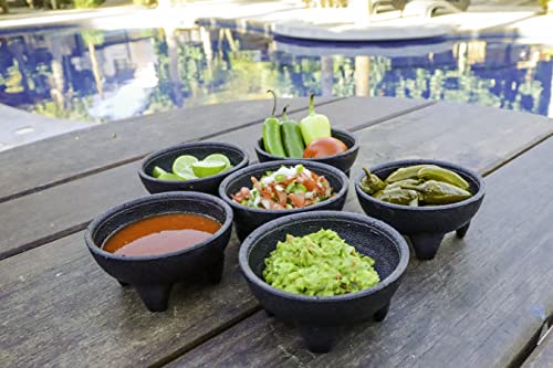 6 Pack Salsa Black Molcajete, Mexico Serving Dish, Chips, Sauce Cup, Side Dish, Snack, Dip, Nuts Candy for Taco Fiesta, Perfect for Parties, Events, or Any Use! (Black, 6 Pack)