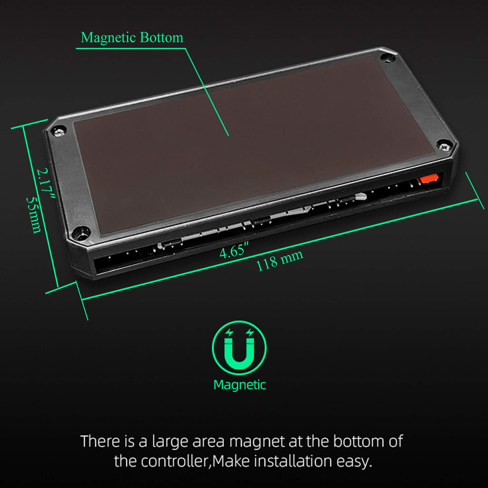 KLLsmDesign Pwm Fan Temperature Controller Integrator, Remote Control Computer RGB Light Adapter, 8 * 4 Pin Fan Speed Controller Ports, 10 * 5v 3pin A-RGB Ports with Magnet (Black)