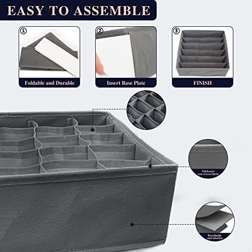 6 Pack Sock Underwear Drawer Organizer, Simple and Practical Foldable Non-Woven Drawer Organizers for Clothing, Suitable for Closet drawer Storage Bra Underwear, Socks, Ties, Belt(Grey)