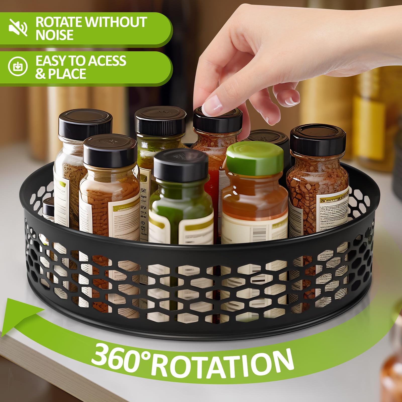 2 Pack Lazy Susan Turntable for Cabinet Table, 10" & 9" Metal Steel Turntable Organizer with Non-Slip Pad, Perfect for Spices, Vanity, Fridge, Countertop, Pantry