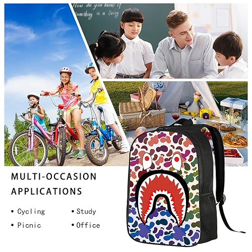17" Camouflage Shark Backpack Large Fashion Casual Backpack School Bag 3D Printed Laptop Backpack Suitable for School, Travel and Work (Camouflage-2)