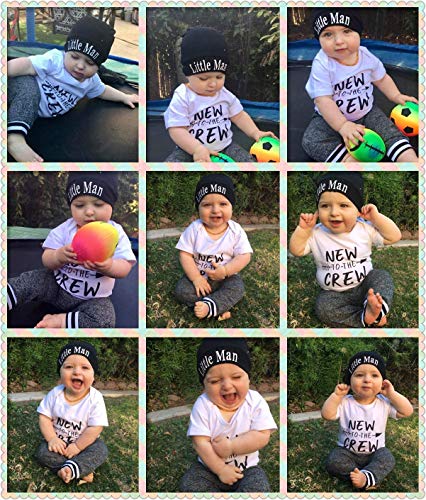 CETEPY Baby Boy Clothes Newborn Romper Infant Summer Outfits Short Sleeve + Long Pants + Hat 3Pcs Set New to The Crew Letter Printed White 0-3 Months 70cm