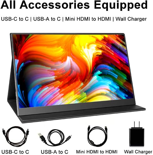 HONGO Portable Monitor Extremely Thin 15.6 Inch FHD 1080P Computer Gaming Dual Monitor USBC Display for Laptop PC Phone Xbox PS4 Switch, Smart Stand Included
