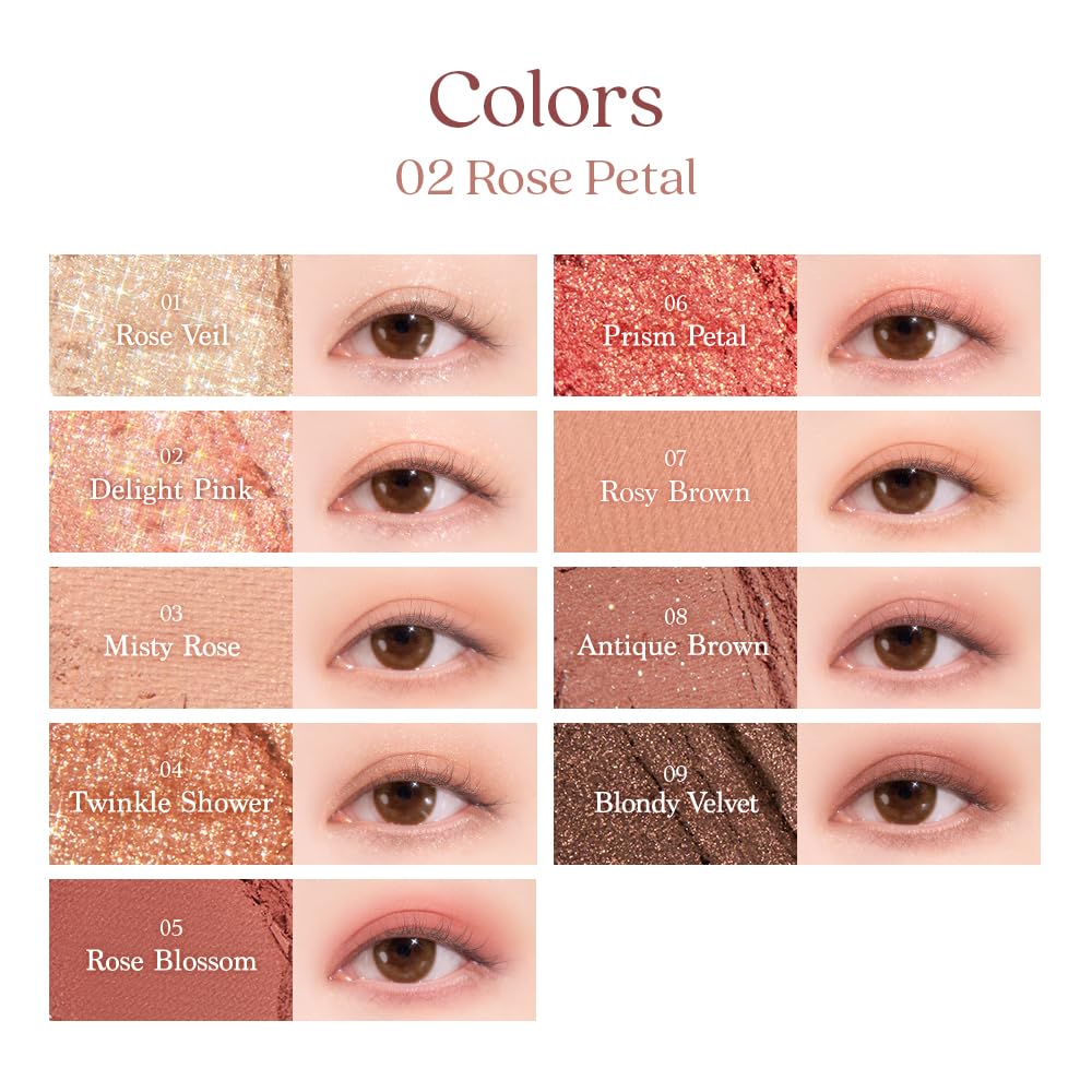 dasique Shadow Palette #02 Rose Petal 7g I 9 Blendable Shades in Smooth Matte and Shimmer Finishes with Gorgeous Pearls | Eye Makeup Palette | Cruelty Free | K-beauty