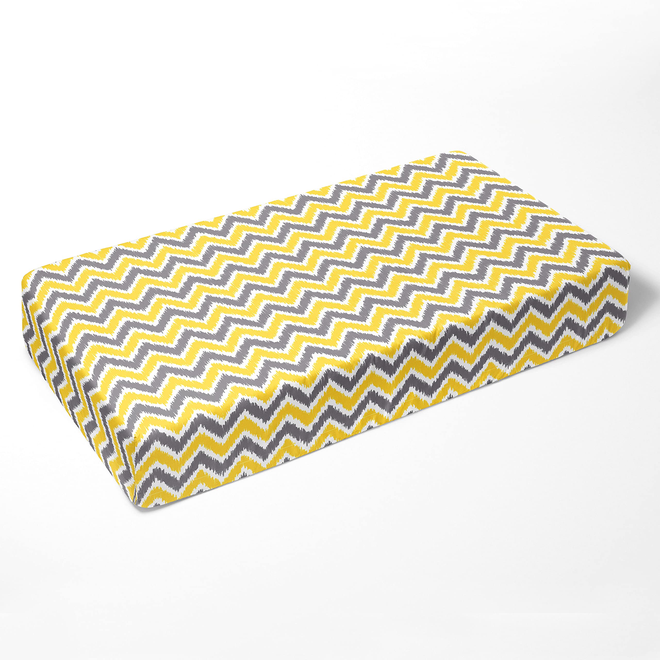 Bacati Ikat Zigzag Crib Fitted Sheet, Grey/Yellow
