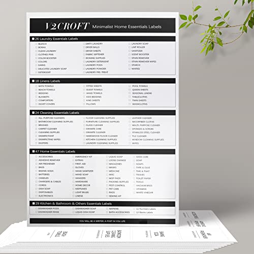 144 PCS Minimalist Laundry Room Labels Set, v2croft Water Resistant Stickers,Water/Oil Resistant Stickers for Laundry Room, Linen Closet Home Bathroom and The Beauty Organization(White)