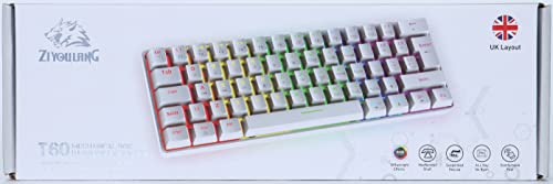 60% Compact Type c - Usb Wired Mechanical Keyboard UK, Blue Switch, RGB Backlit Rainbow LED, Anti-Ghosting, Media Keys, Laser carving, Ergonomic Aesthetic, for Computer PC Laptop PS4 XBOX - Black