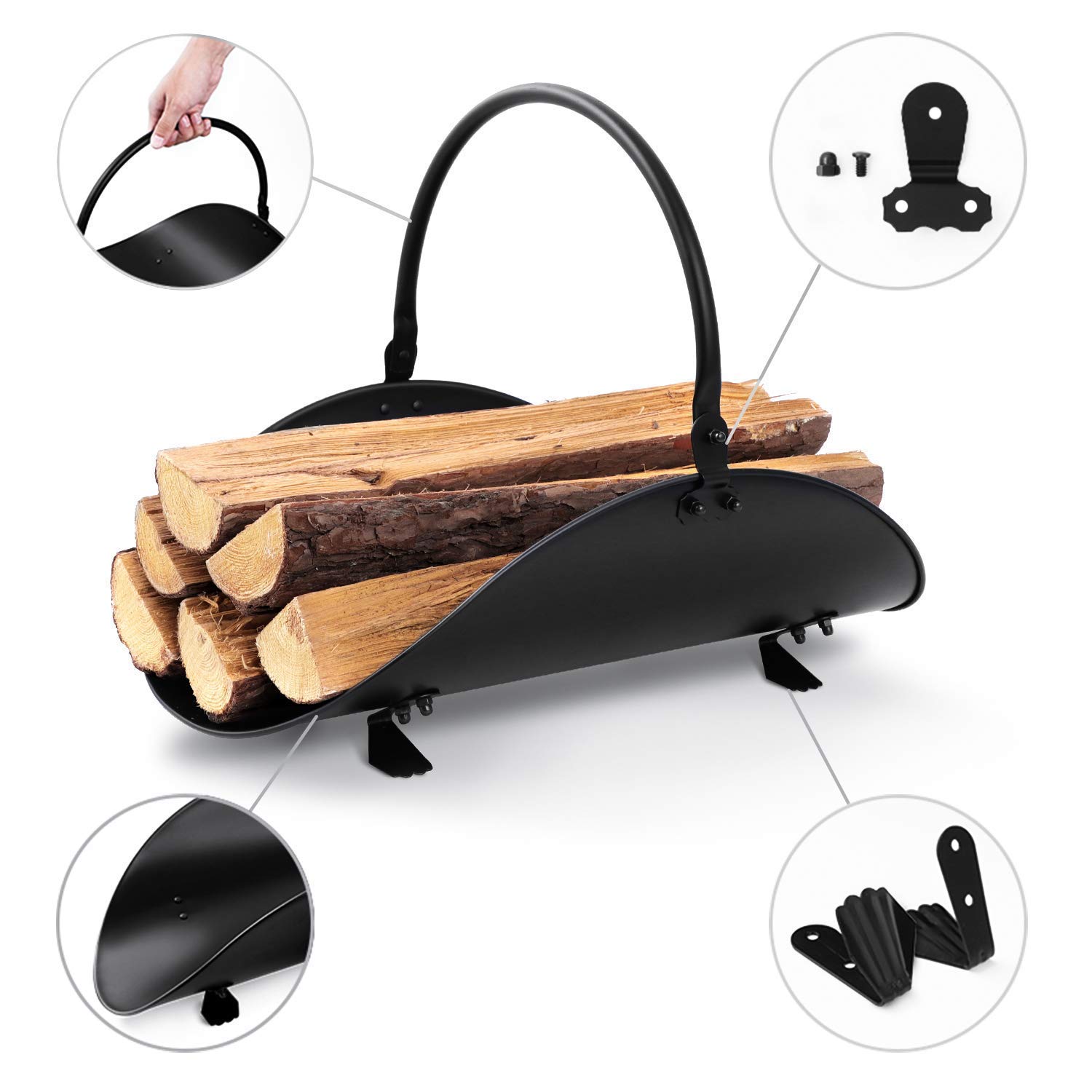 Amagabeli Fireplace Log Holder Indoor Bundle 5PCS fireplace tools and Bucket for fireplace