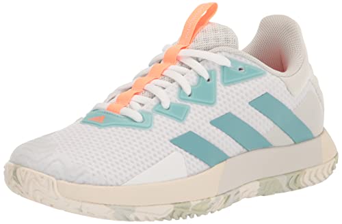 adidas Women's SoleMatch Control Tennis Shoe, White/Mint Ton/Orbit Grey, 9.5