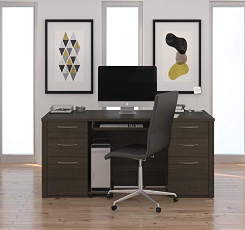 Bestar Embassy Executive Desk with Two Pedestals, 66W, Dark Chocolate