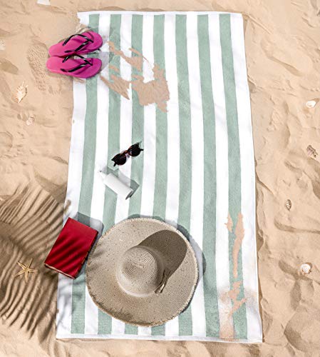 American Soft Linen Beach Towel, Cabana Striped 100% Cotton Pool Towels, 30x60 in Oversized Beach Towels, Soft Absorbent Sand Free Swim Towels, Mint Green