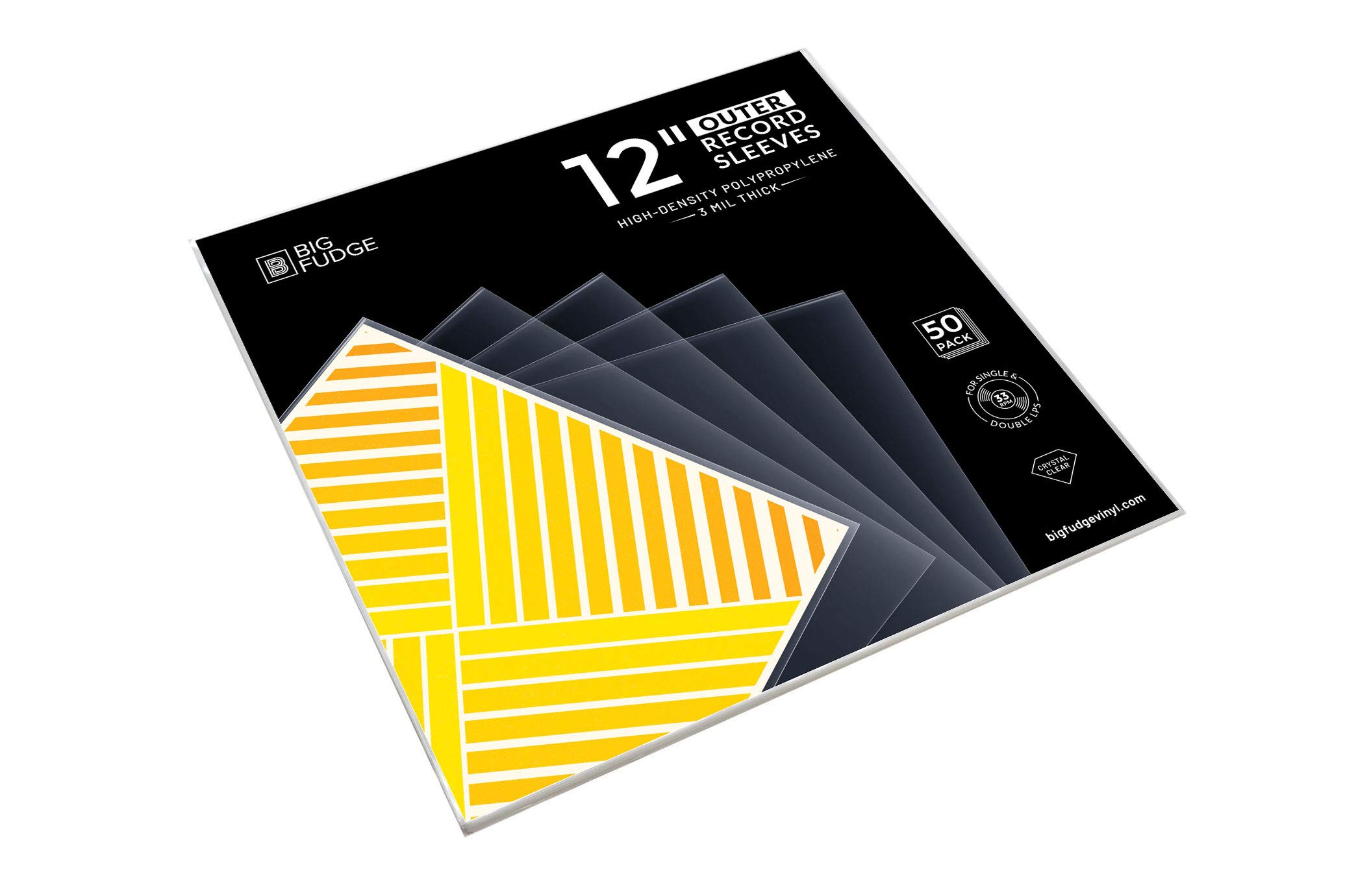 BIG FUDGE 50x Vinyl Record Sleeves 12" LP | Durable & Wrinkle-Free Outer Sleeves | Crystal Clear & High-Density Polypropylene | 3 mil Thick, 12.75” x 12.75” | Fits Most Gatefolds and Double LPs