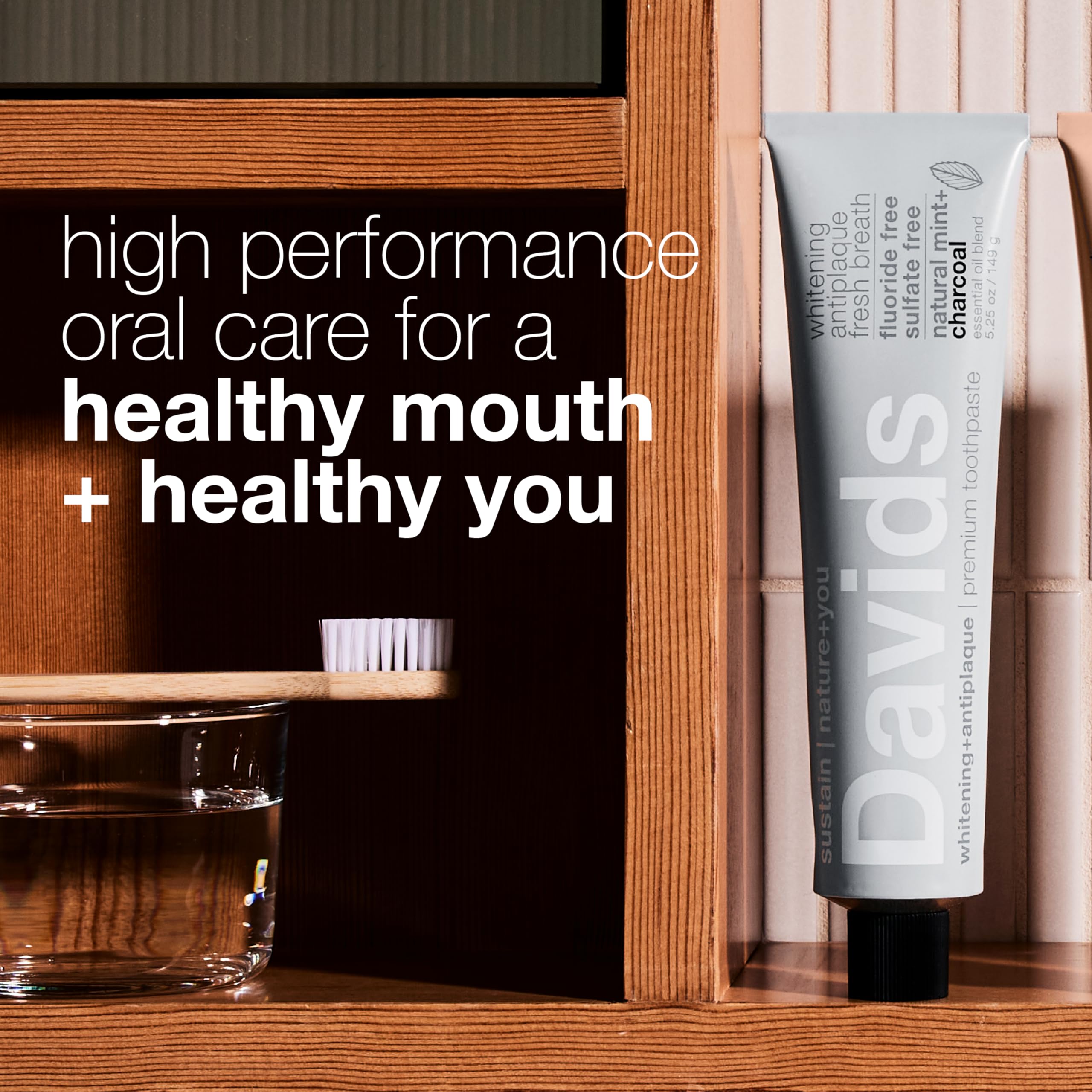 Davids Charcoal Toothpaste for Enhanced Teeth Whitening, Peppermint, Antiplaque, Flouride Free, SLS Free, Enamel Safe, Toothpaste Squeezer Included, Recyclable Metal Tube, 5.25oz