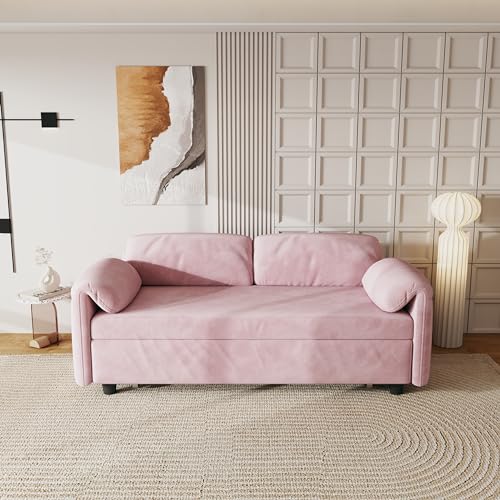 54"W Loveseat Sofa Convertible Sleeper Sofabed ,2 Seater Functional Love Seat Sofa&Couch W/Pull Out Couch Bed, Reclining Backrest and Reversible Pillows Armrests for Office Apartment RV Living Room