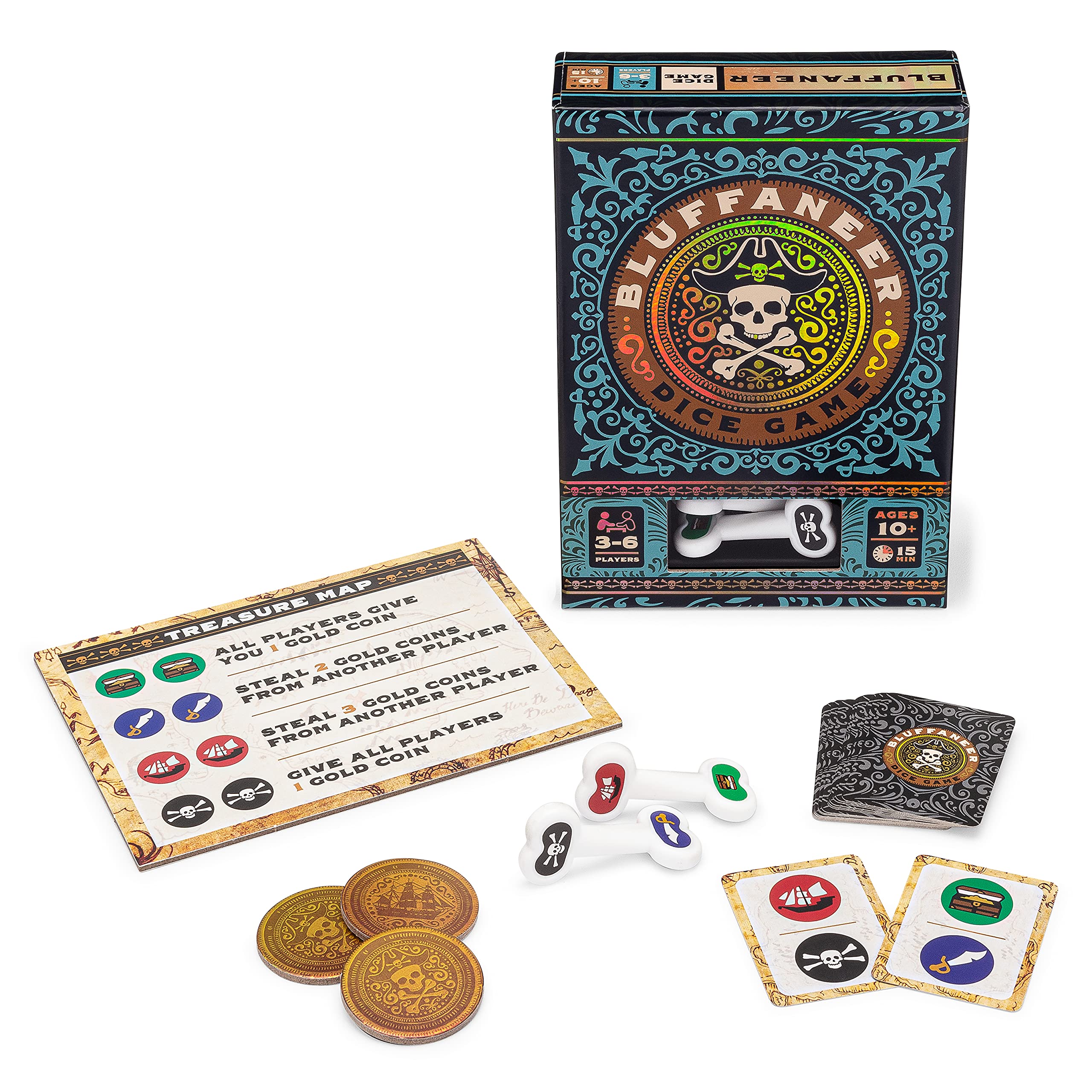 Big G Creative: Bluffaneer Dice Game, Family Party Game, Includes Two Bone-Shaped Dice, 3 to 6 Players, 15 Minute Play Time, for Ages 10 and up