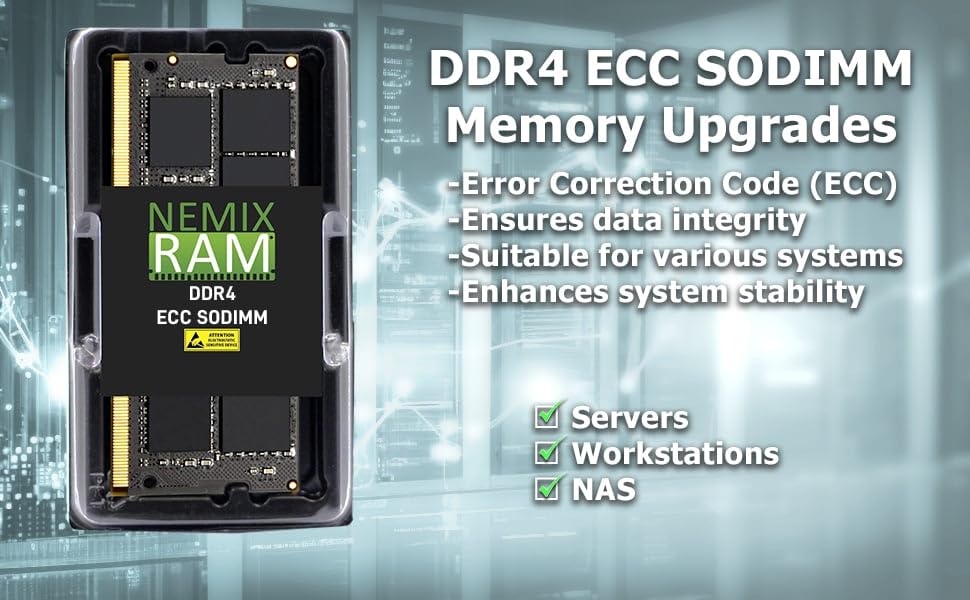NEMIX RAM 32GB (1X32GB) DDR4 2666MHZ PC4-21300 2Rx8 1.2V CL19 260-PIN ECC SODIMM Compatible with Samsung M474A4G43MB1-CTD ECC Unbuffered Memory