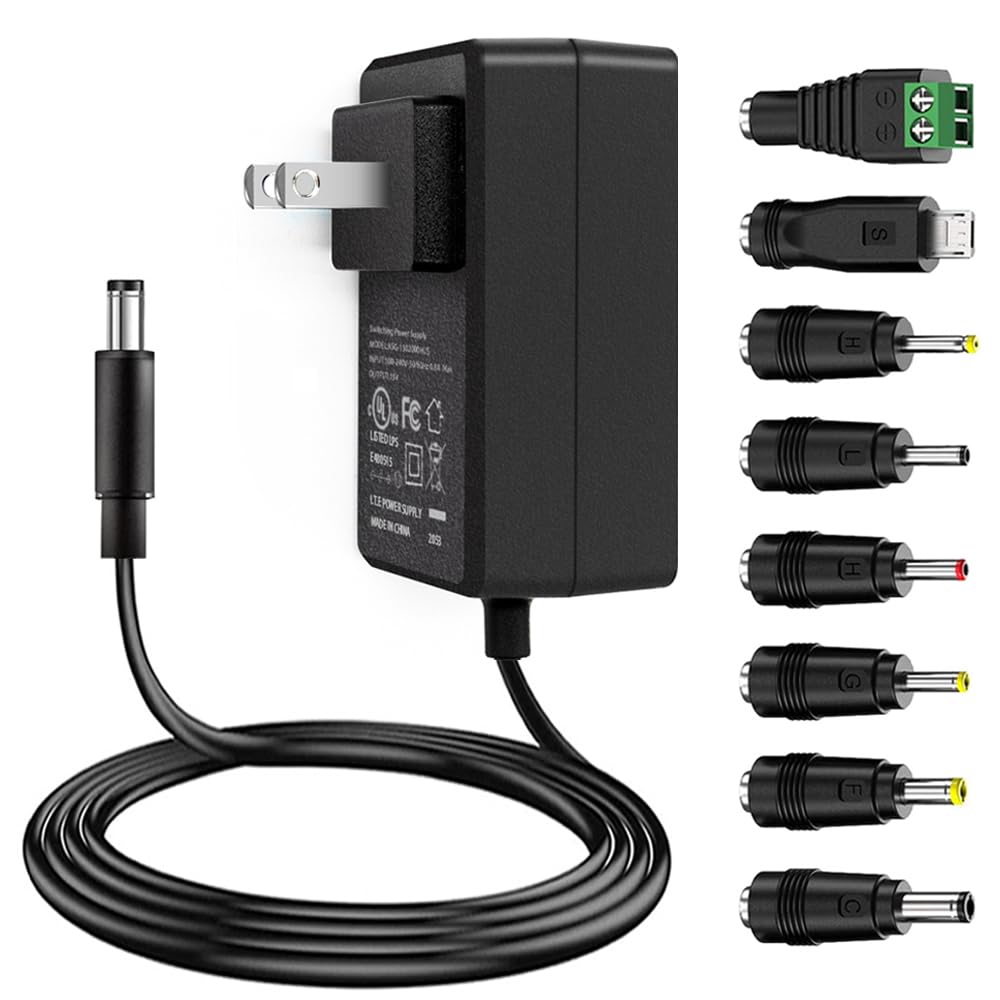 UL Listed GOOKYO 12V 3A Power Supply 12VDC 3000mA Wall Charger Multi Tip Switching Replacement AC Adapter Fit for LED Strip Light,CCTV Camera,DVR,Router,Modem and More DC 12v Devices Power Supply Cord