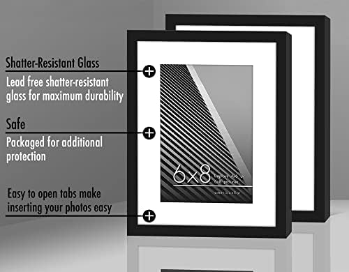 Americanflat 6x8 Picture Frame in Black - Set of 2 - Thin Border 4x6 Frame with Mat and 6x8 Frame Without Mat - Horizontal and Vertical Formats for Wall and Tabletop
