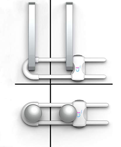 QT BABY Baby Proofing Cabinet Locks | Adjustable U Shaped Baby Safety Latches for Drawers, Fridge, Closet |Modern Baby Proofing Cabinet Lock with Extra Secure Lock Buttons (Pack of 8, White)