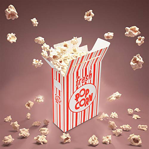 Fasmov 100 Pack Paper Popcorn Boxes, 6" L x 2 1/2" W x 8 1/2"H Close Top Movie Theater Popcorn Boxes, Popcorn Containers for Movie Party and Theater Night (Red and White Stripes)