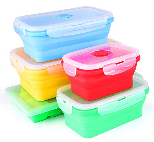 Collapsible Silicone Storage Set of 4 Plus Bonus Ice Tray - BPA Free, Microwave, Dishwasher And Freezer Safe
