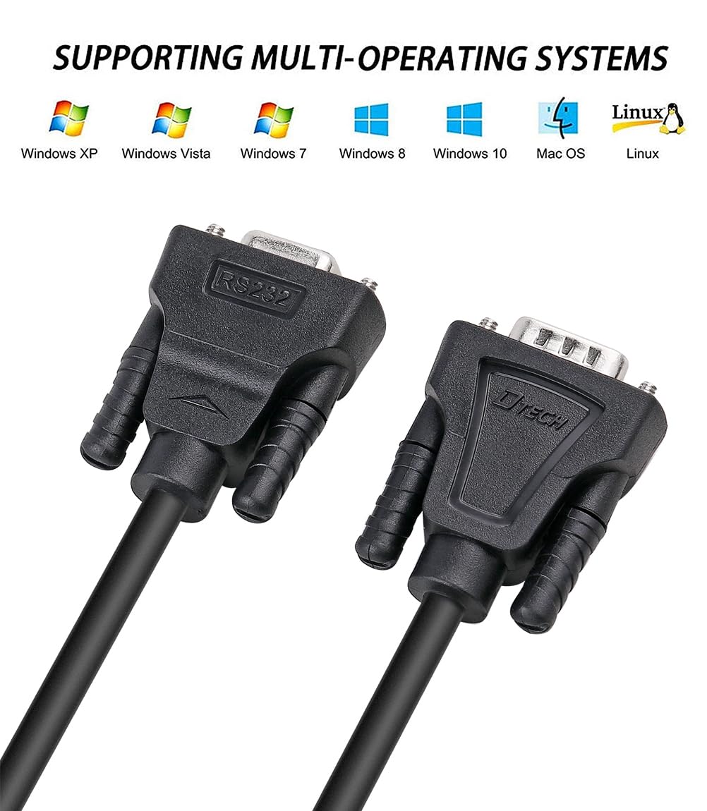 DTech 15ft DB9 RS232 Serial Cable Male to Male Null Modem Cord Full Handshaking 7 Wire Crossover for Data Communication Compatible with Computer Network Switch Router (15 Feet, Black)